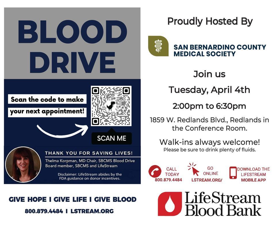 Blood Drive in partnership with LifeStream, San Bernardino County ...
