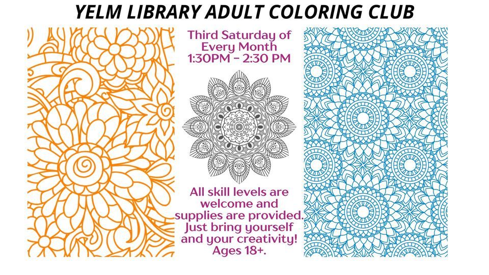Adult Coloring Club, Yelm Timberland Library, 17 February 2024 | AllEvents