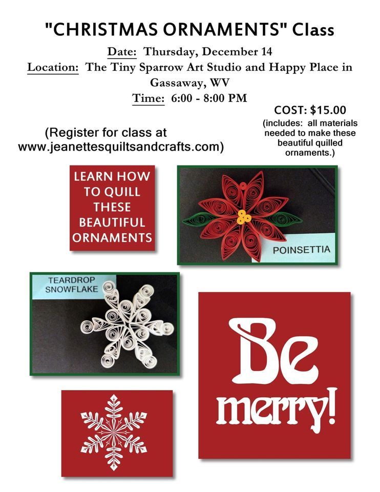 Christmas Ornament Paper Quilling Class @ the Studio , 614 Elk St ...