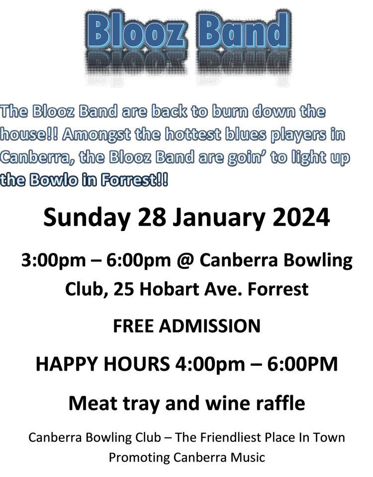 Blooz Band, Canberra Bowling Club, 28 January 2024 | AllEvents
