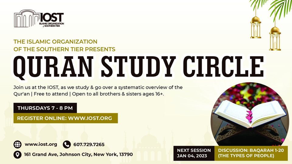 QURAN STUDY CIRCLE, IOST Masjid - Islamic Org. of the Southern Tier ...