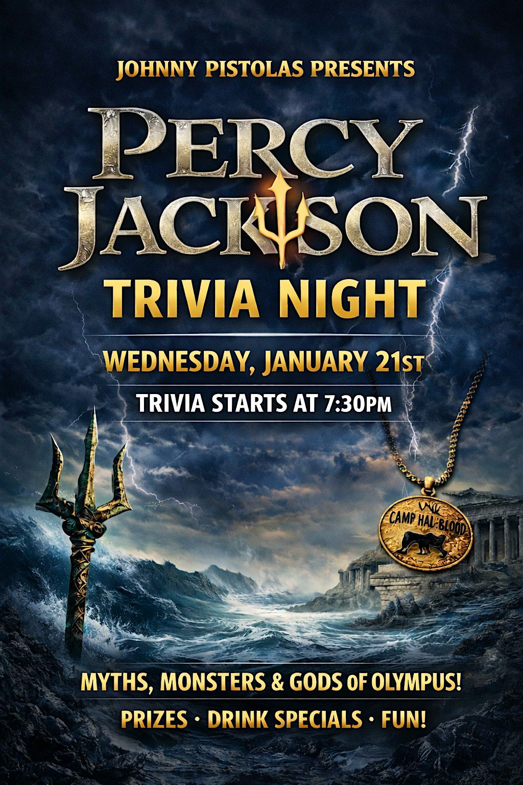 Percy Jackson Trivia Night Featuring Live Quiz and Prizes, Johnny ...