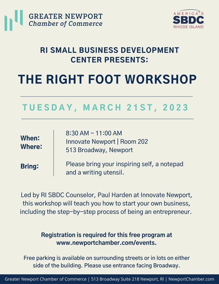 The Right Foot Workshop with RI SBDC, Innovate Newport, March 21 2023 ...