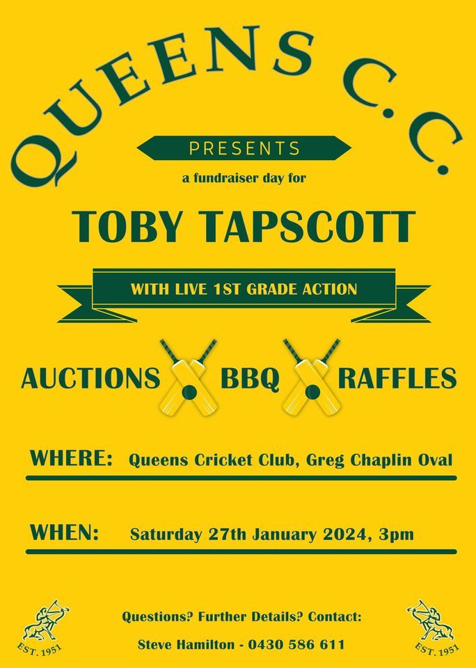FUNDRAISER TOBY TAPSCOTT, Queens Cricket Club, Southport, 27 January ...