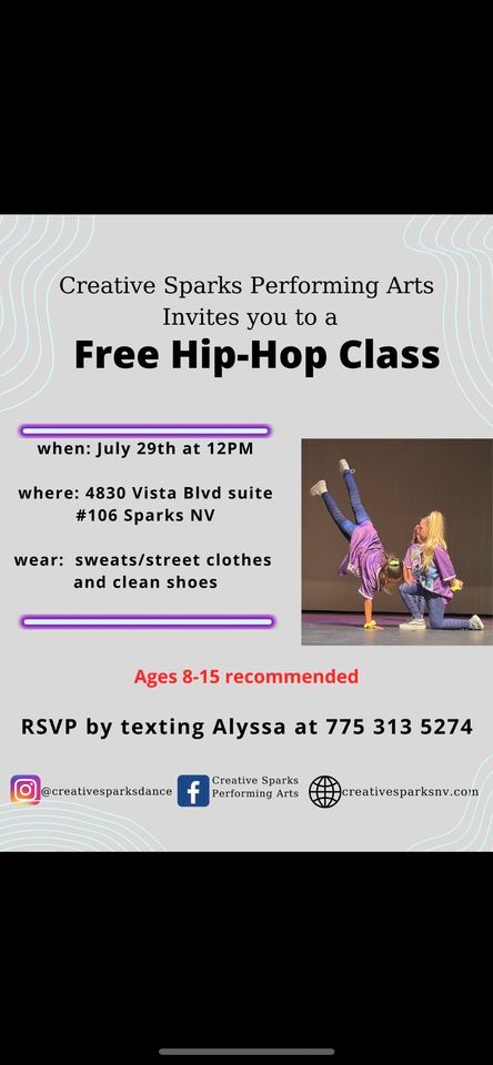 Free Hip Hop Class , Creative Sparks Performing Arts, 29 July 2023 ...