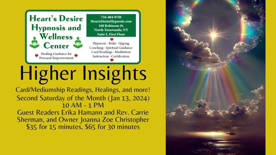 Higher Insights Saturday, Heart's Desire Hypnosis and Wellness Center, North Tonawanda, 13 ...