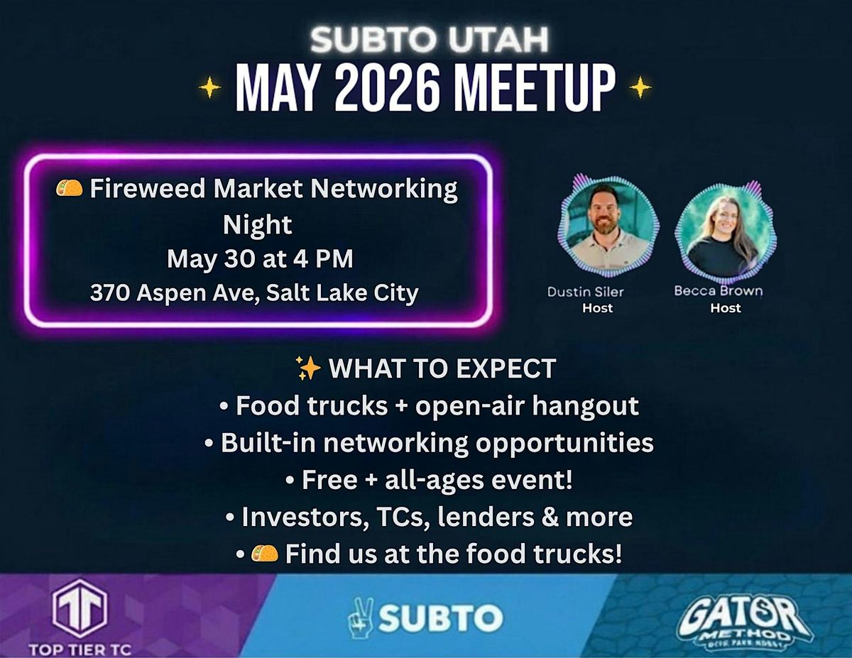 Subto Utah May Meetup, 370 Aspen Ave, Salt Lake City, 30 May 2026 ...