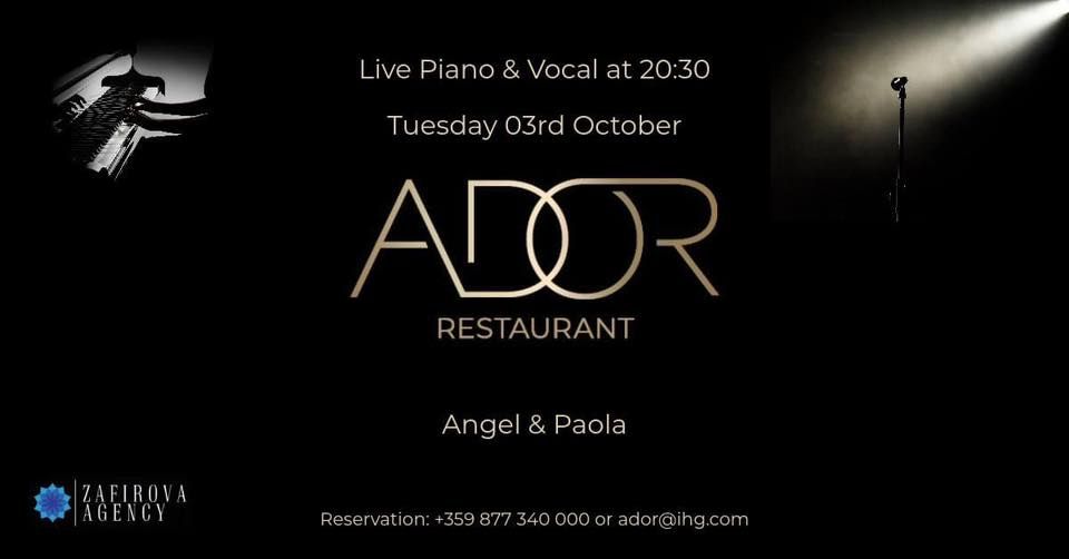 Live Piano & Vocal Duet, ADOR, Sofia, 3 October 2023 | AllEvents.in