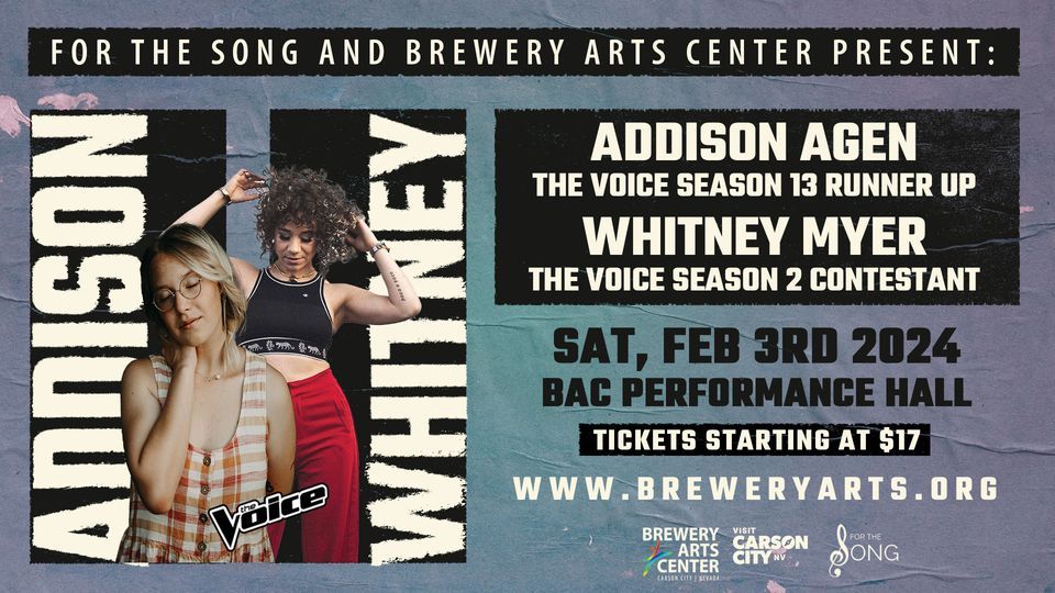 Addison Agen and Whitney Myer | As seen on NBCs The Voice, Brewery Arts ...
