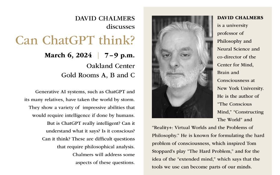 2024 Burke Lecture - David Chalmers, Oakland Center, Oakland University ...
