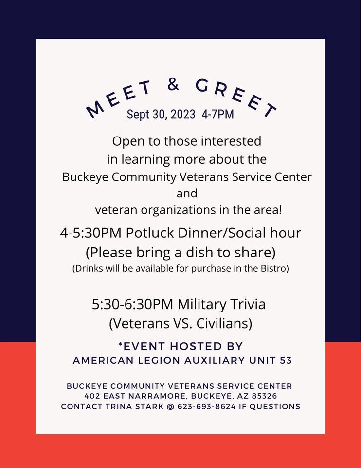 MEET & GREET, Buckeye Community Veterans Service Center, September 30 2023 | AllEvents.in