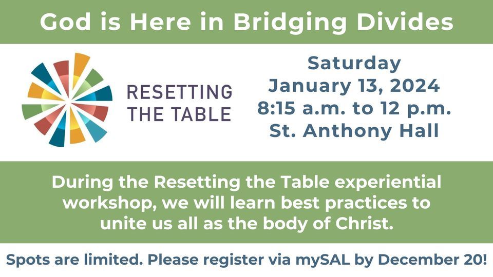 Resetting the Table Workshop, St. Anthony on the Lake Catholic Parish ...