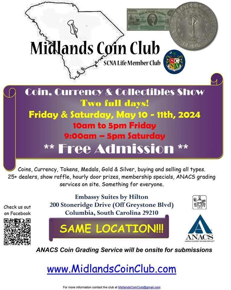 Midlands Coin Club - Spring Show, 200 Stoneridge Dr, Columbia, SC 29210 ...