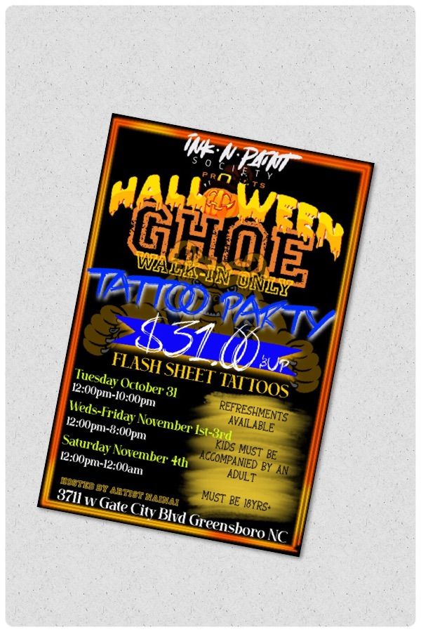 Halloween x GHOE Tattoo Party!, Ink n Paint Society, Greensboro, 31 ...