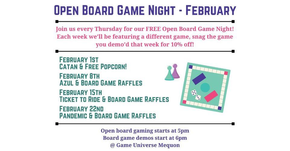 Open Board Game Night - February, Game Universe - Mequon, February 1 ...
