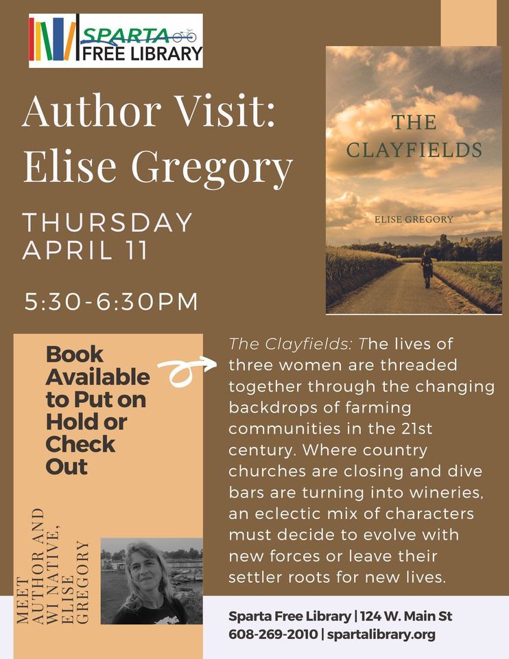 The Clayfields: Author Visit w/ Elise Gregory, Sparta Free Library, 11 April 2024 | AllEvents.in