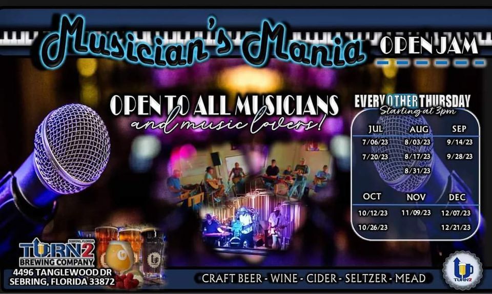 Musicians Mania , Turn 2 Brewery, Sebring, 7 December 2023 | AllEvents.in