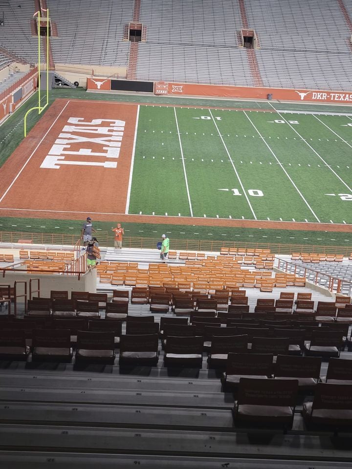 UT Stadium Seatback Un-Install, Darrell K Royal-Texas Memorial Stadium ...