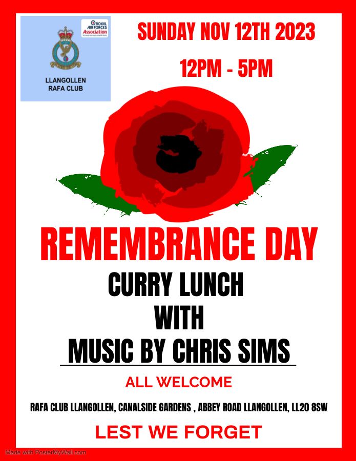REMEMBRANCE DAY - CURRY LUNCH & MUSIC WITH CHRIS SIMS, RAFA Club ...