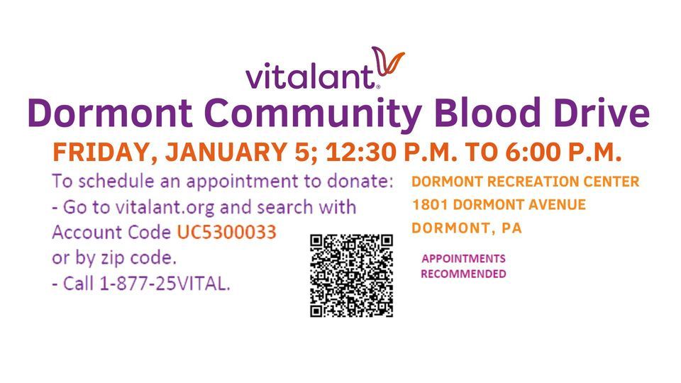 Vitalant Blood Drive - Dormont Recreation Center, 1801 Dormont Ave ...