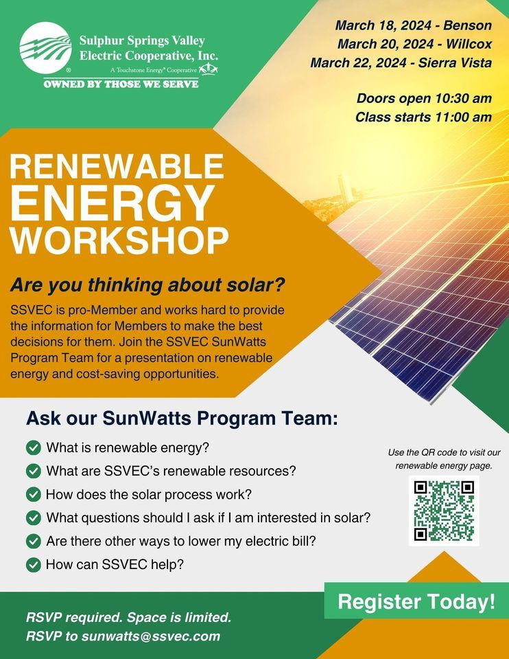 RENEWABLE ENERGY WORKSHOP - BENSON (RSVP REQUIRED), 285 West Fifth ...