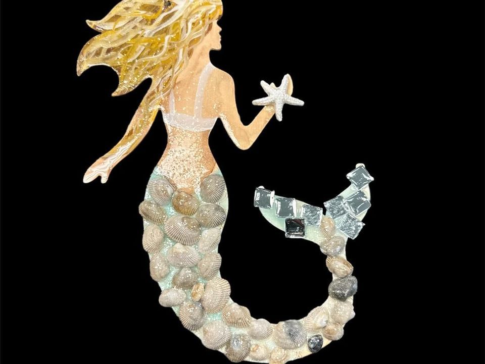 12" Sea Shell Sea Glass Resin Mermaid, Sherry's Art Studio, Palm Coast ...