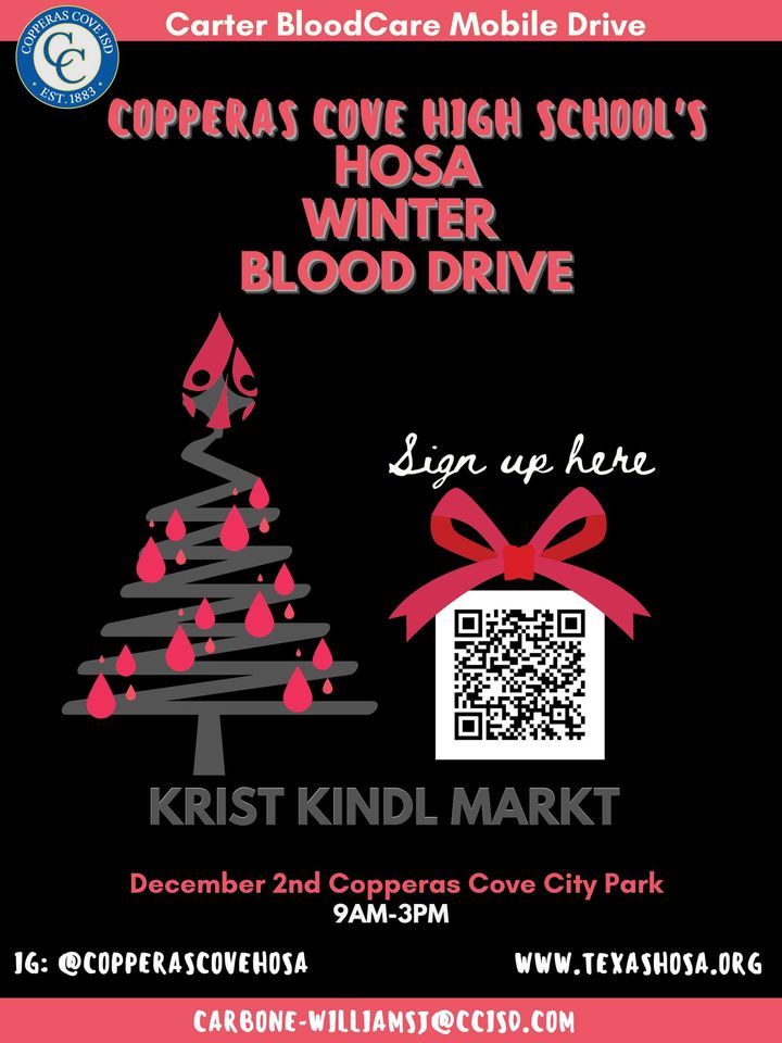 CCHS HOSA Winter Blood Drive, Copperas Cove City Park, 2 December 2023 ...