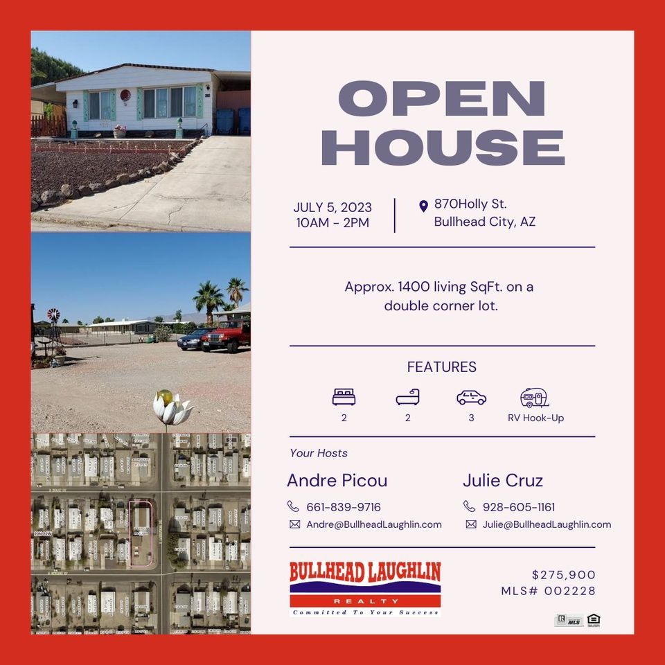Open House Hosted Andre Picou & Julie Cruz, 870 Holly St, Bullhead City ...