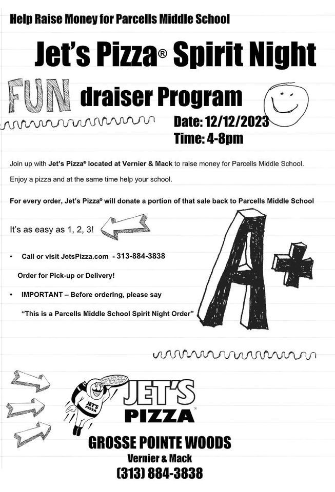 Jets Pizza Spirit Night FUNdraiser with Parcells Middle School, Jet's ...