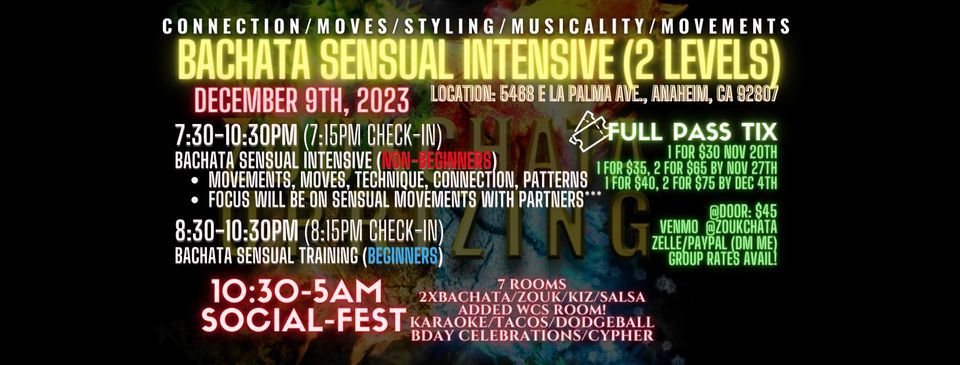 5HR SENSUAL BACHATA INTENSIVES (2 Levels)! Techniques/Movements/Moves ...