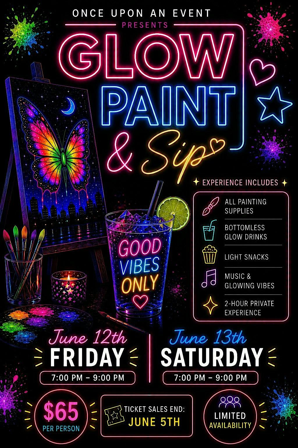 Glow Paint & Sip Experience, Once Upon An Event, Brecksville, 12 June ...