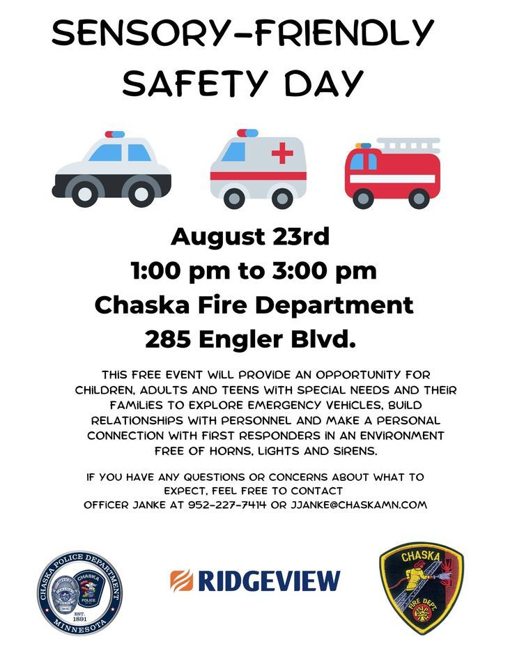 Sensory-Friendly Safety Day, The Chaska Fire Department, 23 August 2023 ...