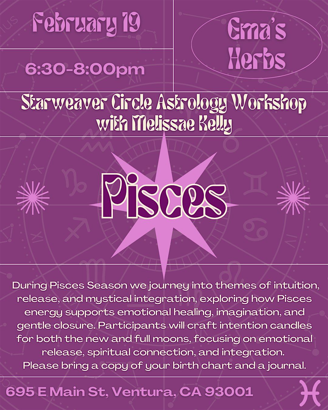 Starweaver Circle Astrology Workshop: Pisces with Melissae Kelly, 695 E ...
