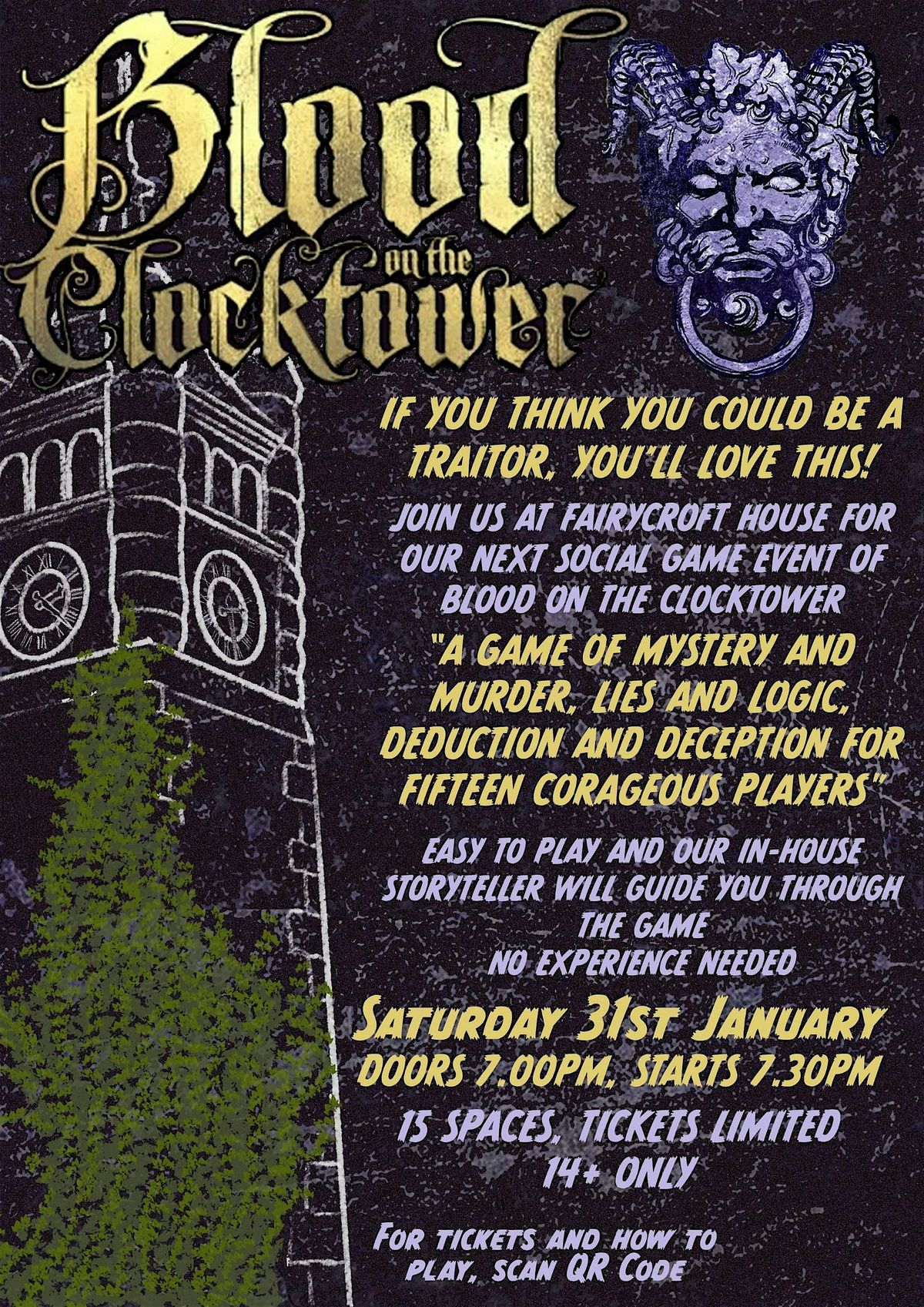 Blood On The Clocktower, Fairycroft House, Saffron Walden, 31 January ...