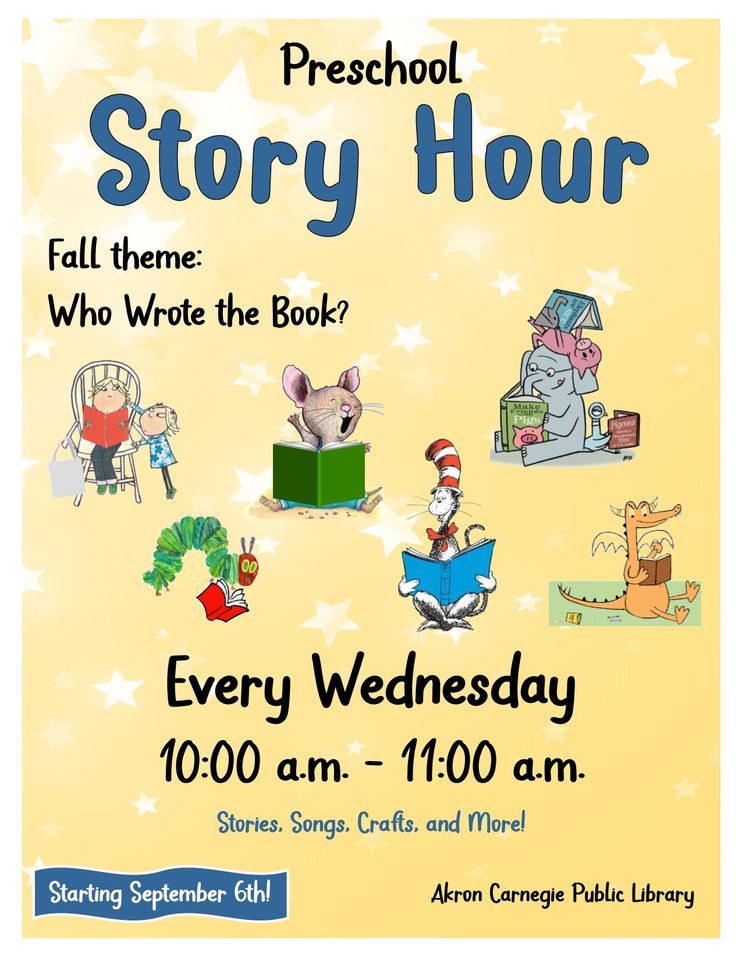 Preschool Story Hour - "Who Wrote the Book?", Akron Carnegie Public ...