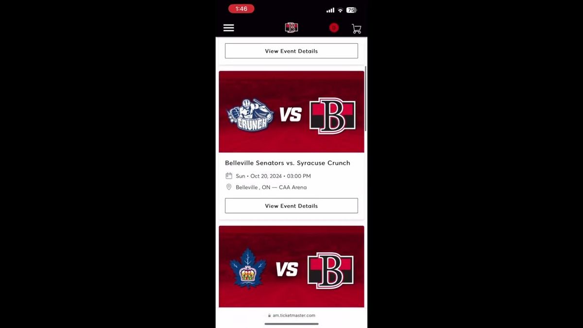 Syracuse Crunch at Belleville Senators at CAA Arena, CAA Arena ...