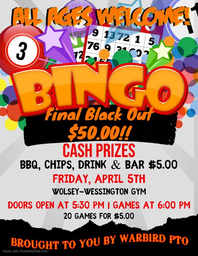 Warbird PTO BINGO!, Wolsey Wessington High School - 01, 5 April 2024 ...