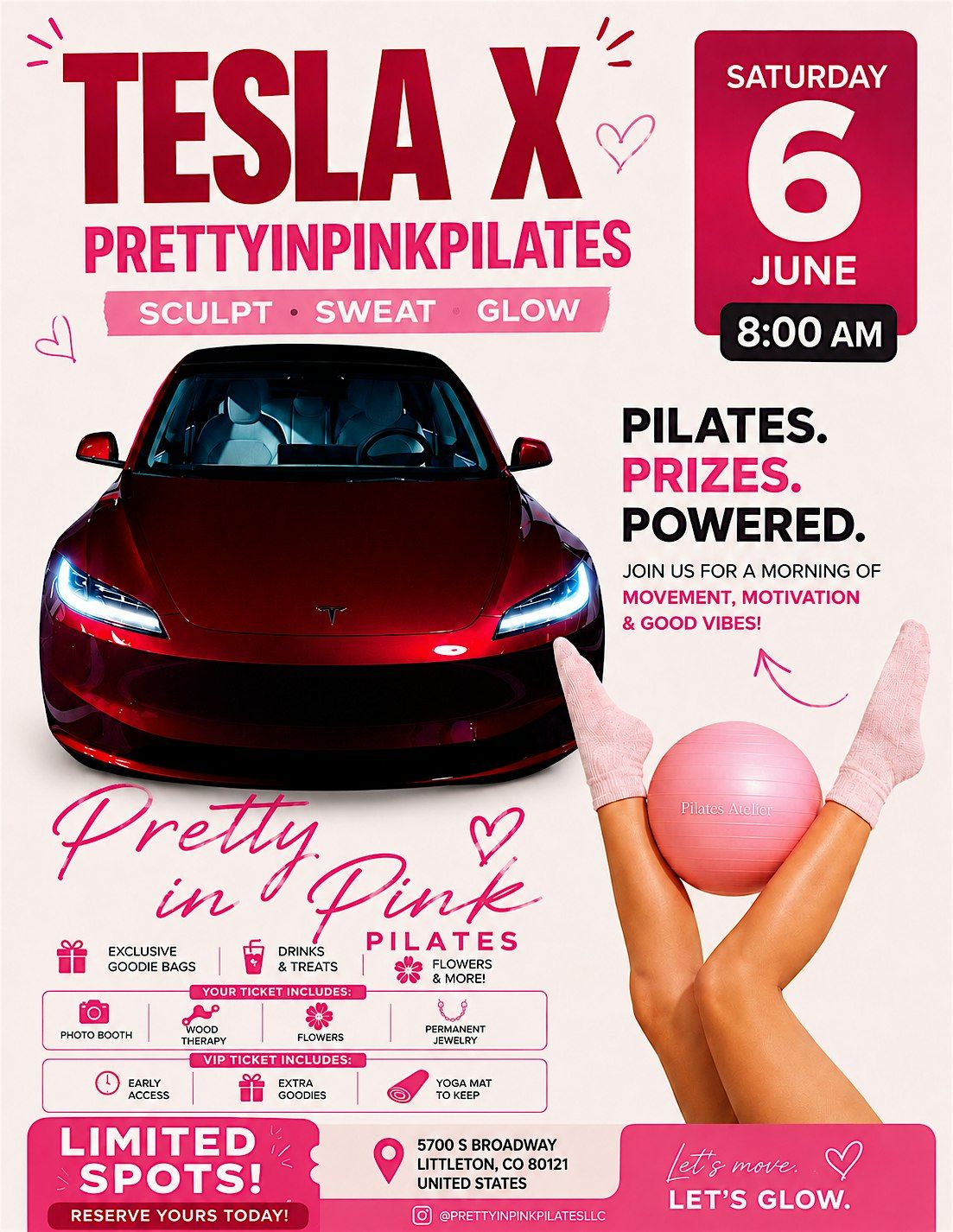 Tesla X PrettyinPinkPilates, 5700 S Broadway, Littleton, 6 June 2026 ...