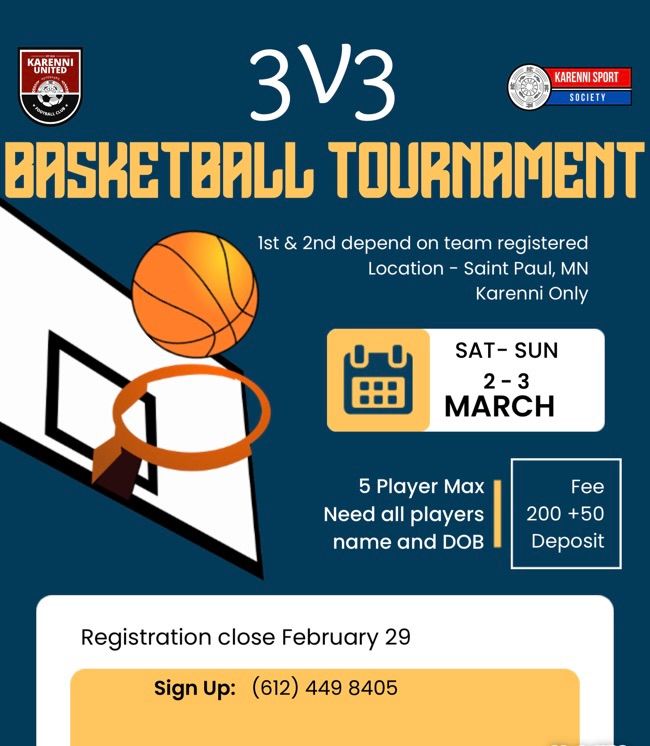 3v3 Basketball Tournament (Karenni), 197 Geranium Ave, Saint Paul MN 55117 (Big Gym), March 2 ...