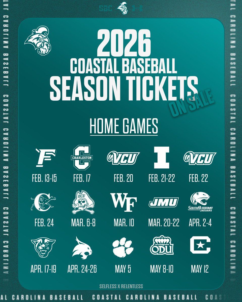 2026 Coastal Carolina Chanticleers Season Tickets (Includes Tickets To ...