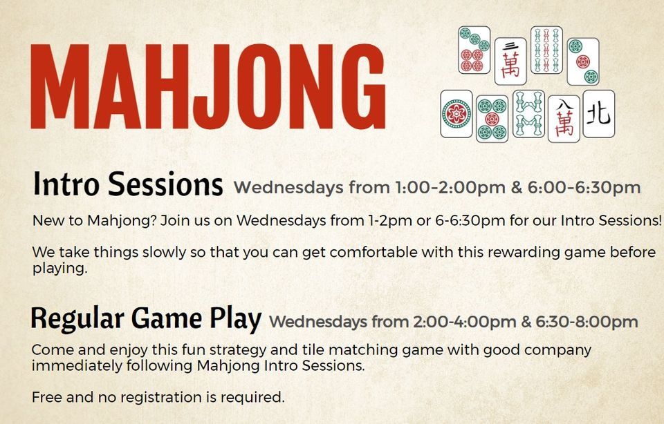 Mahjong Intro Sessions, St Marys Public Library, Dorchester, 6 December ...