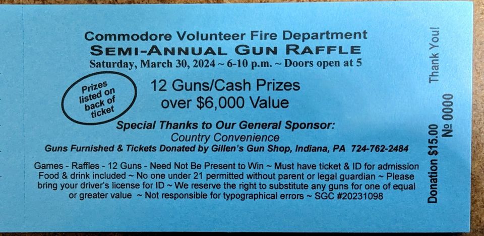 Annual Spring Freedom Device Raffle, Commodore Vol. Fire Dept., 30 ...
