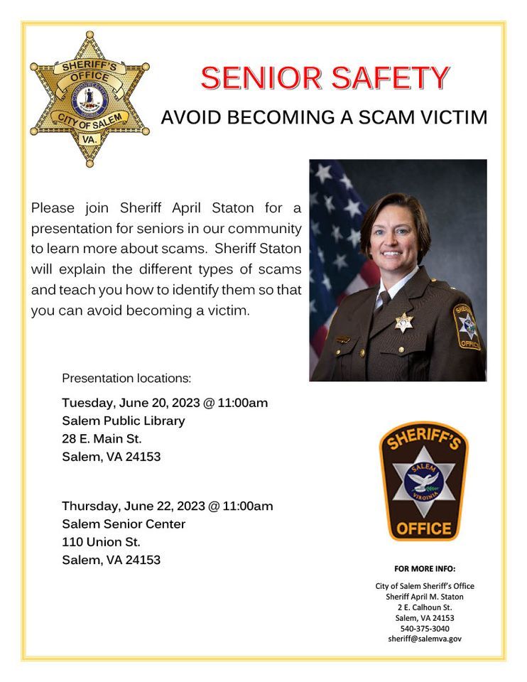 SENIOR SAFETY-HOW TO AVOID BECOMING A SCAM VICTIM, City of Salem Senior ...