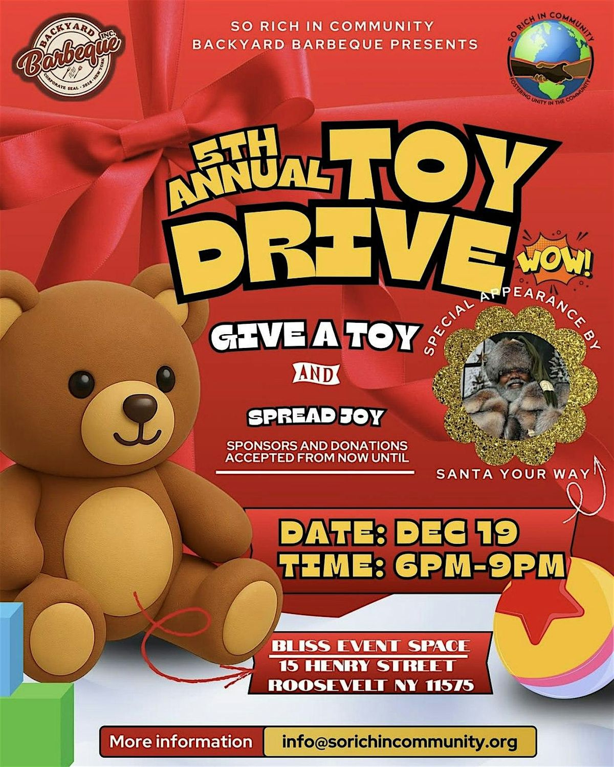 5th Annual Toy Drive! Give a Toy & Spread Joy!, Bliss Event Space ...