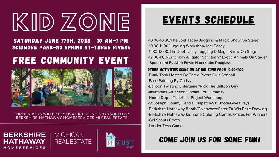 Three Rivers Water Festival Kid Zone, Scidmore Park, Nottawa, 17 June ...