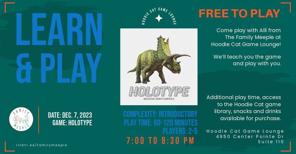 Learn & Play - Holotype, Hoodie Cat Game Lounge, Charleston, December 7 ...