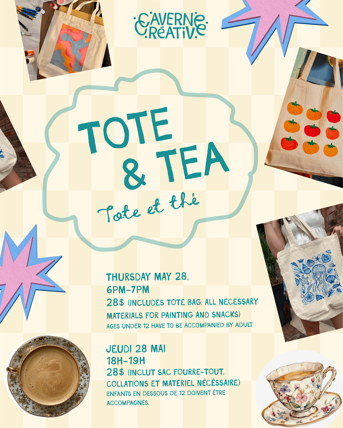 Tote & Tea - Calm creative evening painting tote bags, La Caverne ...