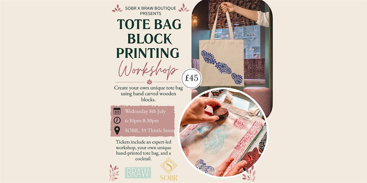 Tote Bag Block Printing Workshop, SOBR, Aberdeen, 8 July 2026 | AllEvents