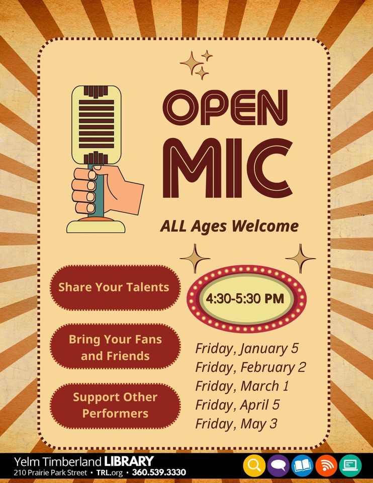 Open Mic, Yelm Timberland Library, 5 January 2024 | AllEvents