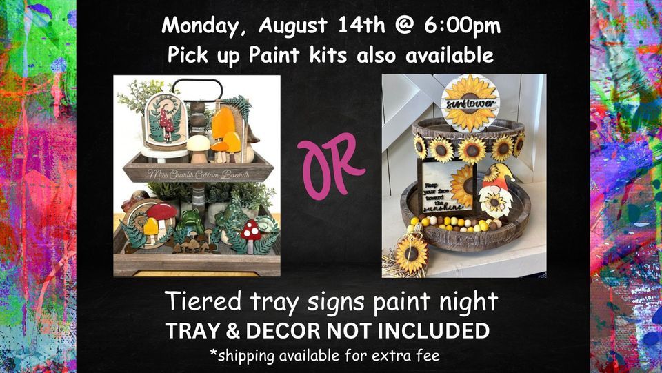 August Tiered Tray Signs Paint Night, Paint Parties by Dawn, Paradise ...